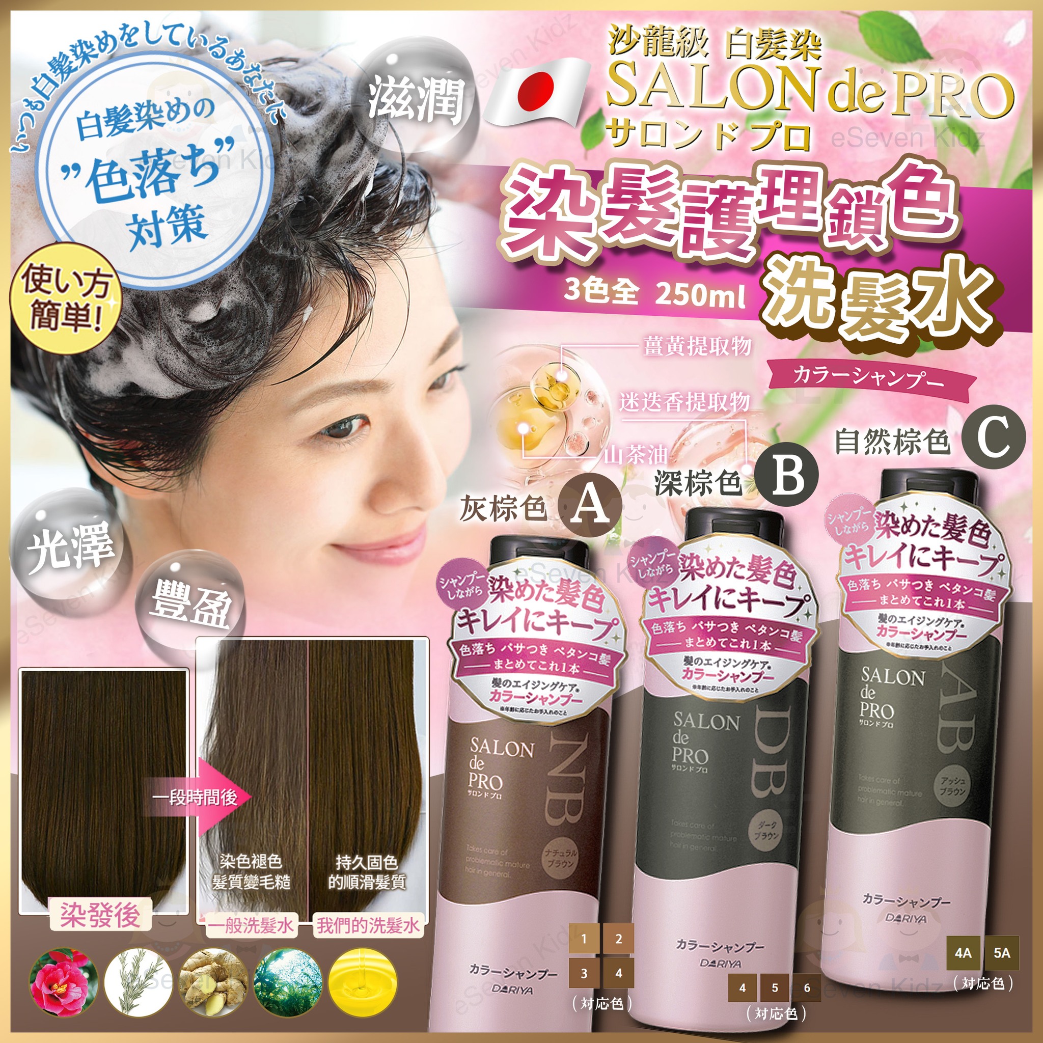 [J310164]日本 Dariya Salon De Pro 女士染髮護理鎖色洗髮水 250ml – Streamwork Wholesale